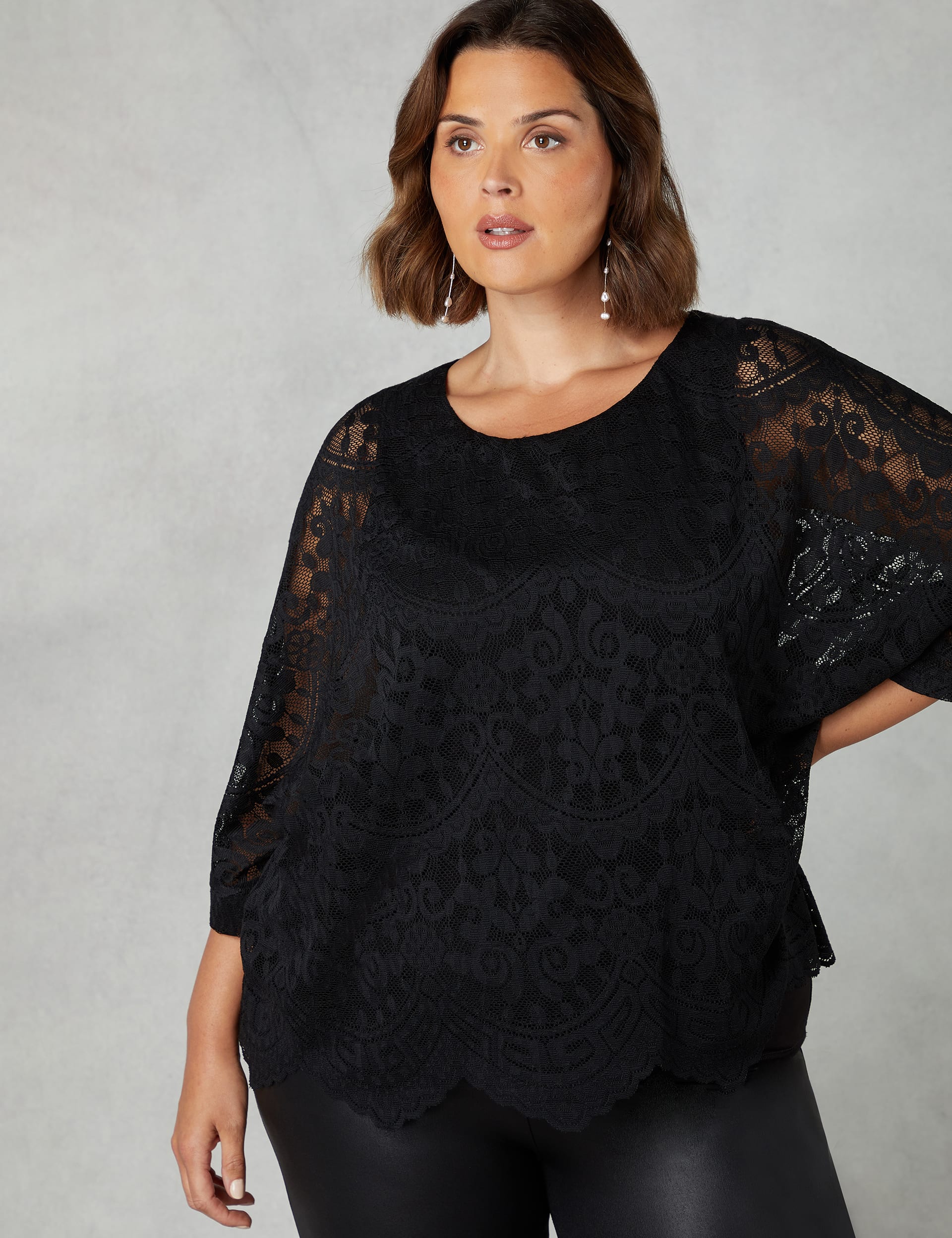 Lace Round Neck Oversized Top | Live Unlimited London | M&S