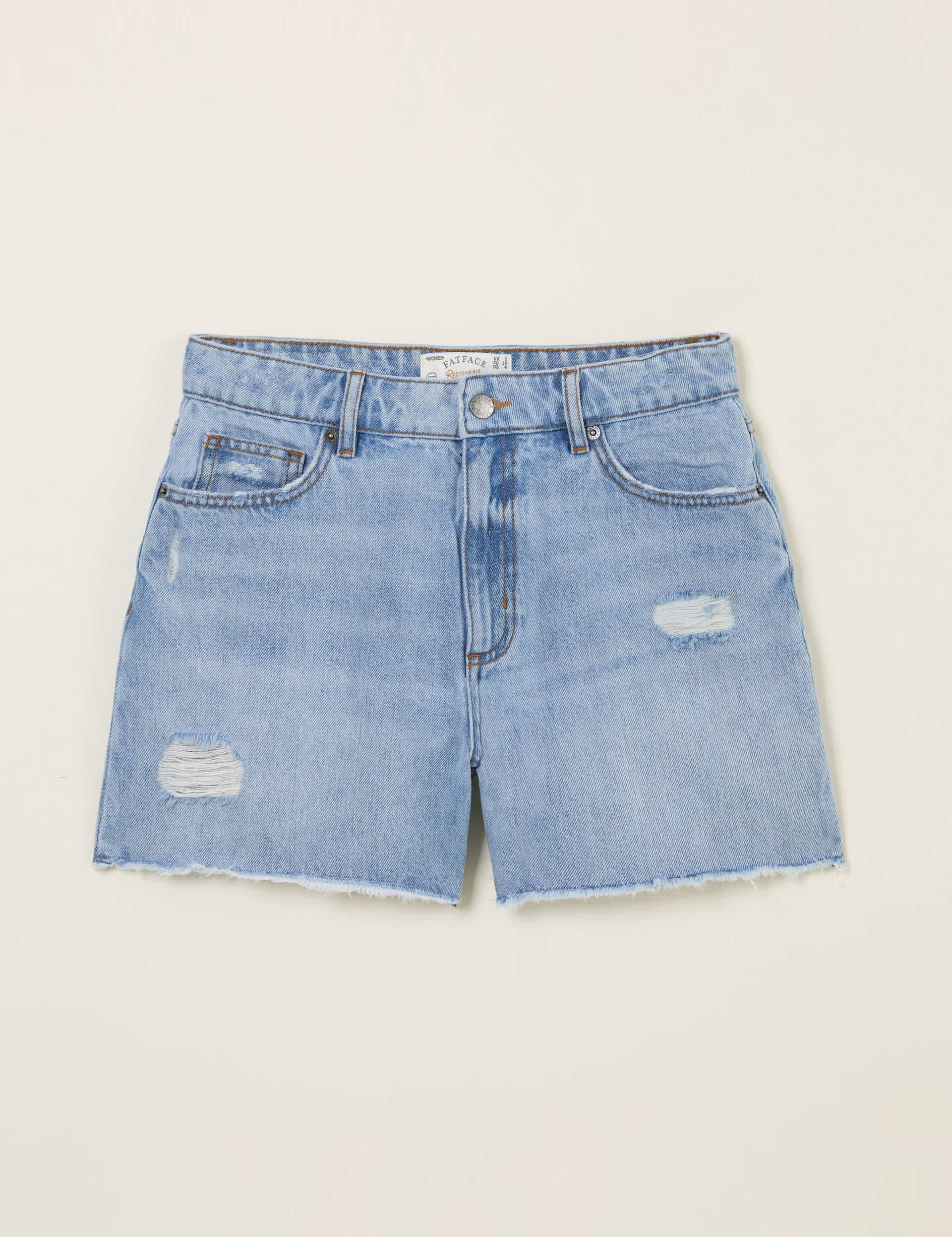 Pure Cotton Denim Distressed Mid Rise Shorts | FatFace | M&S