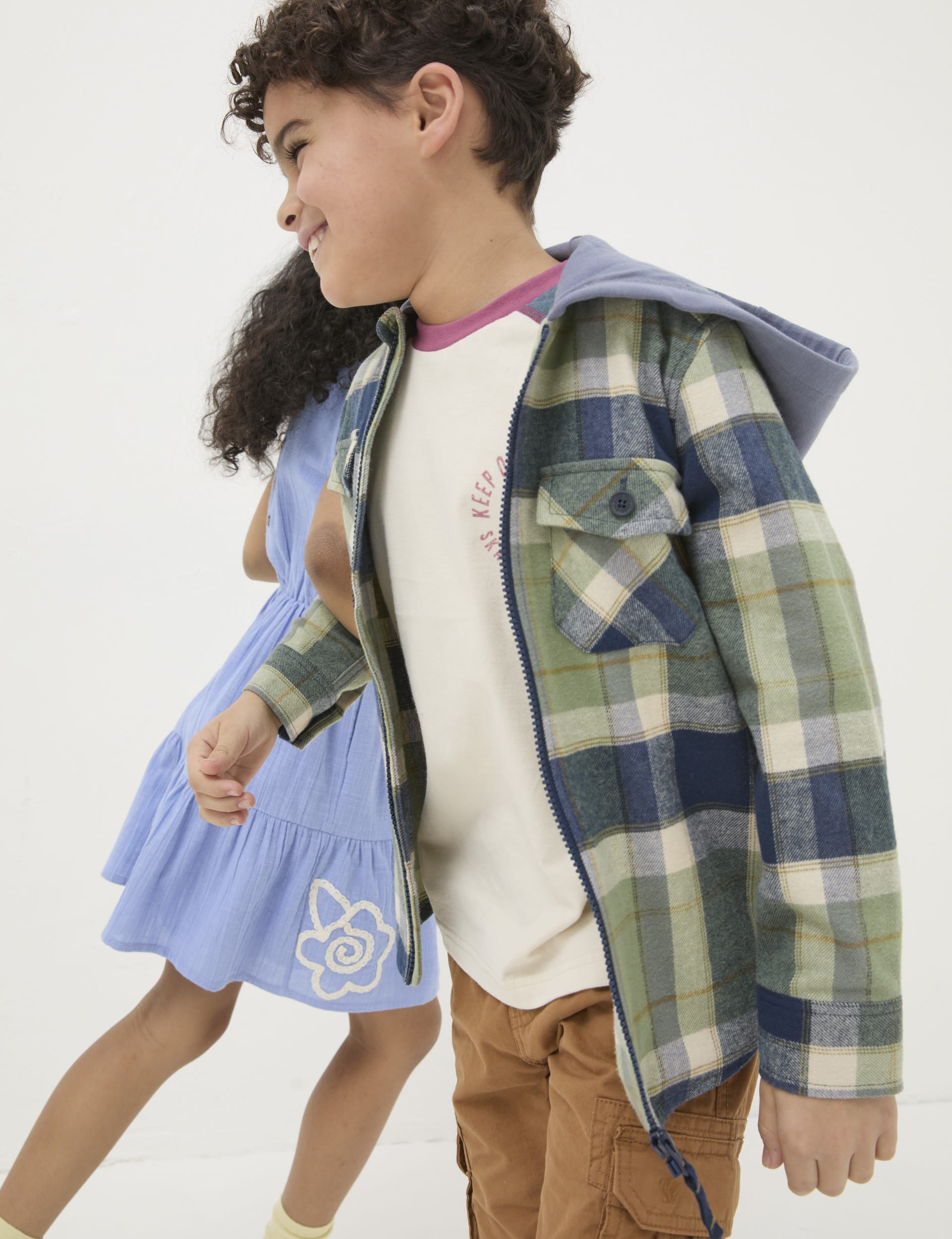 Pure Cotton Check Hooded Shacket (3-13 Yrs) | FatFace | M&S