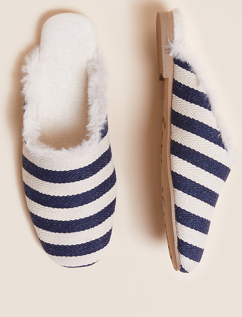 Buy Striped Faux Fur Lined Mule Slippers at Marks & Spencer