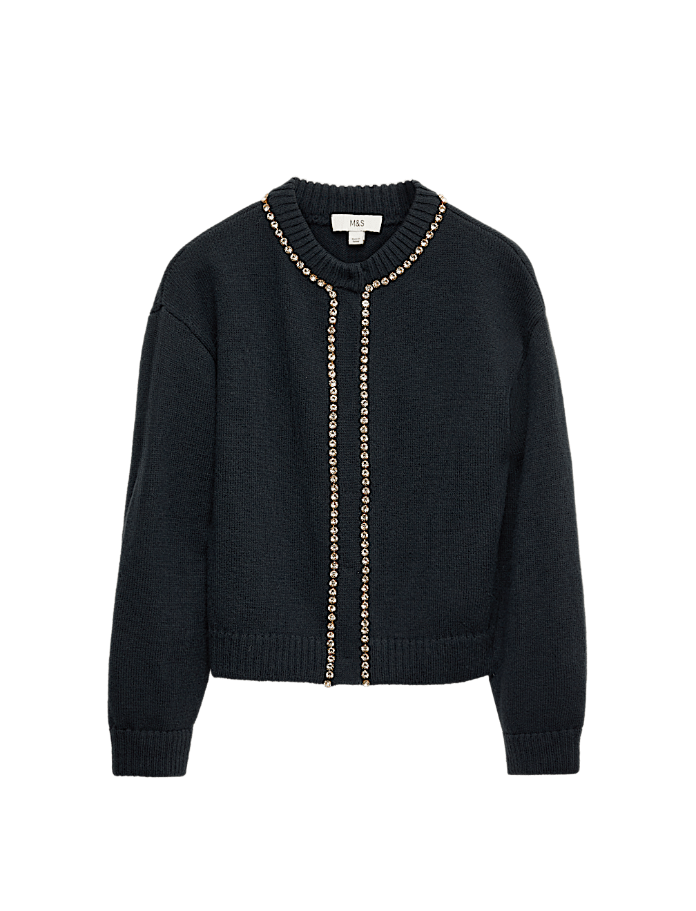 Buy Gem Detail Crew Neck Cardigan with Wool at Marks & Spencer