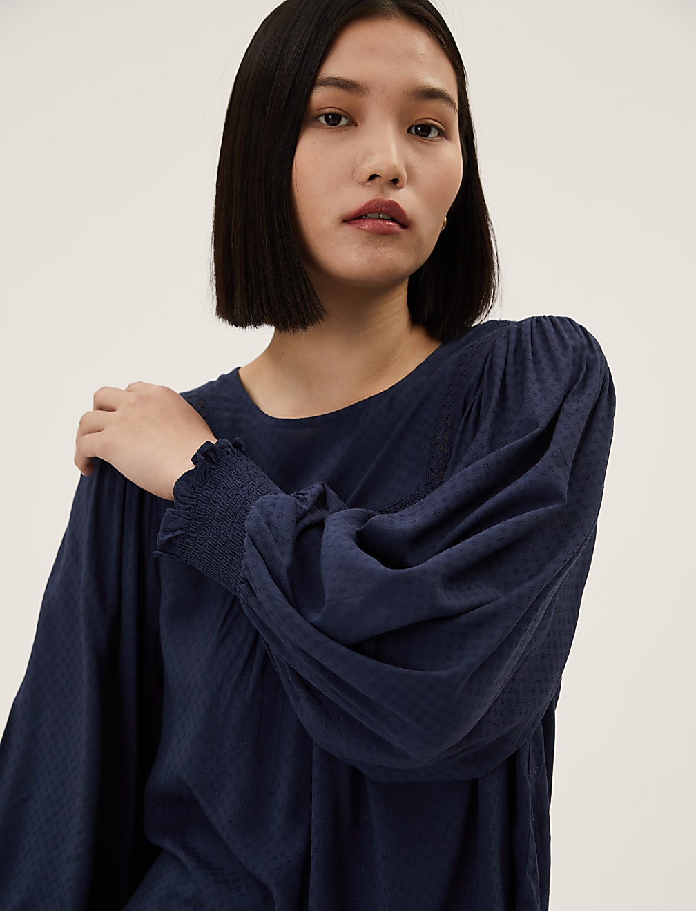 Buy Round Neck Lace Insert Long Sleeve Top at Marks & Spencer