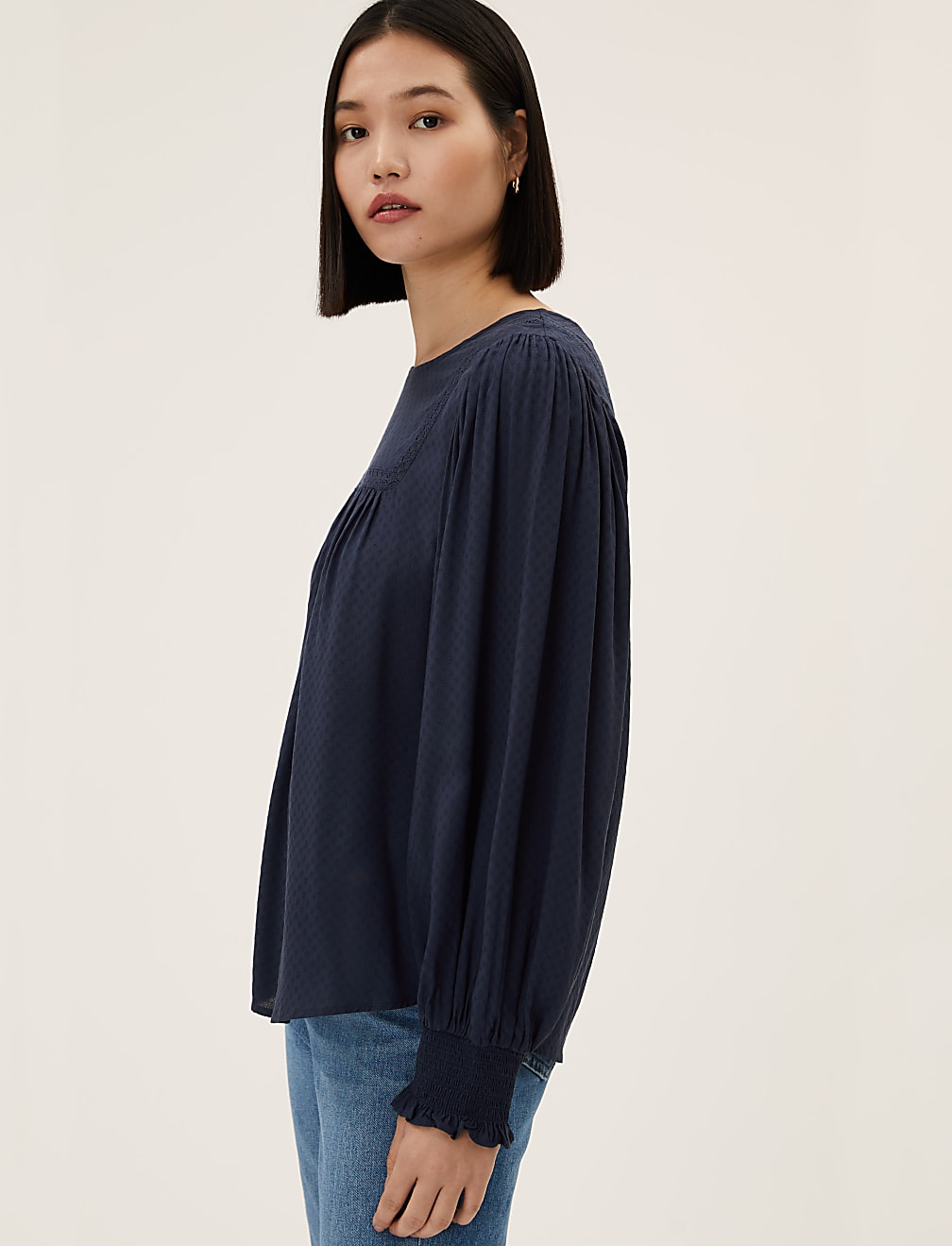 Buy Round Neck Lace Insert Long Sleeve Top at Marks & Spencer