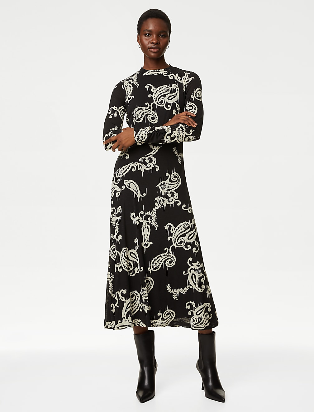 Buy Jersey Printed Mesh Funnel Neck Midi Dress at Marks & Spencer