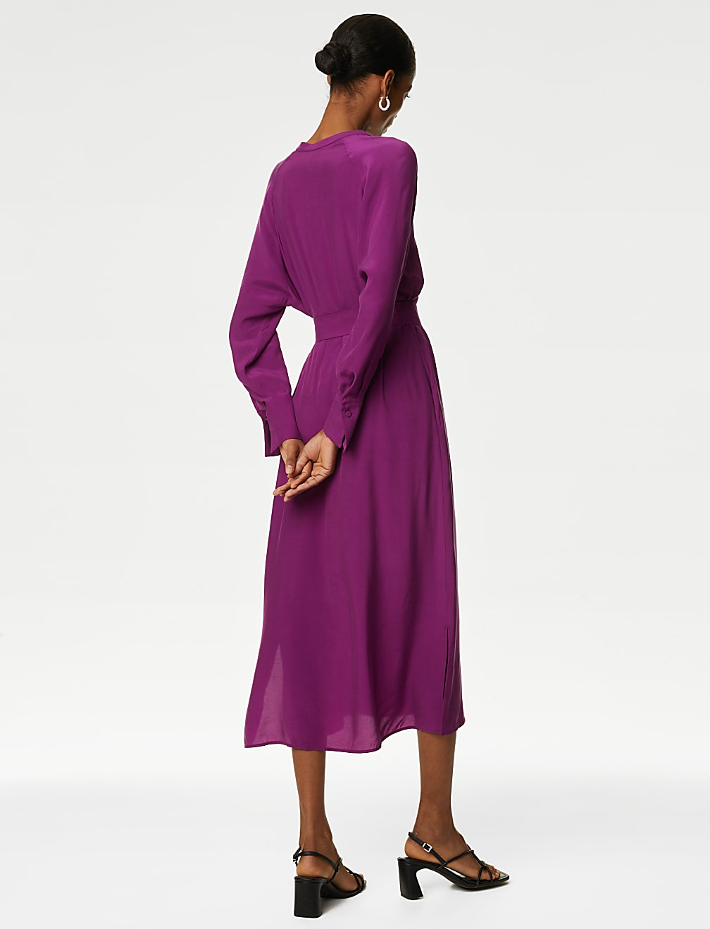 Cupro Rich Notch Neck Midi Shirt Dress