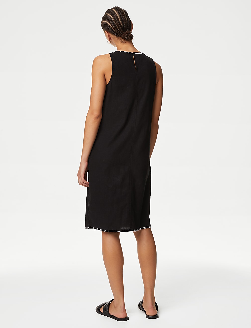 Linen Rich Stitch Detail Shift Dress