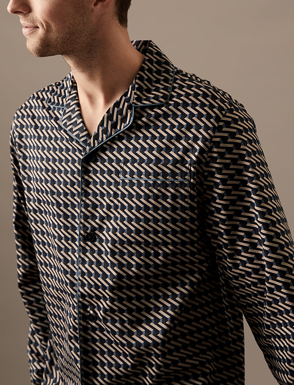 Buy Premium Cotton Rich Geo Print Pyjama Top at Marks & Spencer