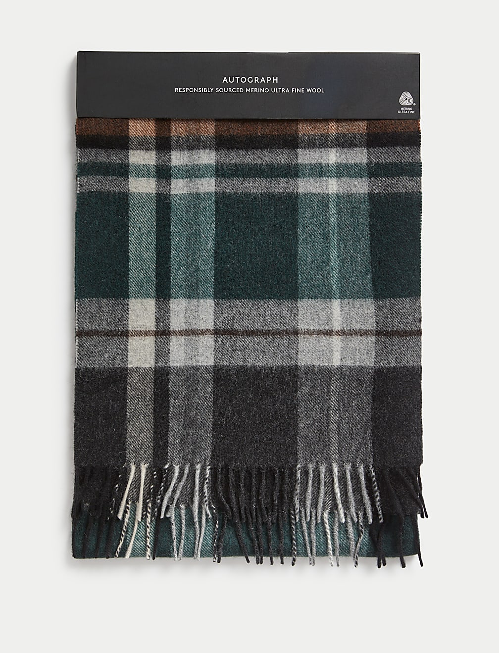 Buy Merino Wool Checked Scarf at Marks & Spencer