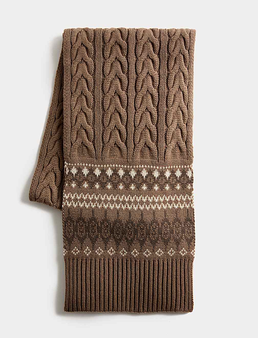 Buy Cable Knit Fair Isle Scarf at Marks & Spencer