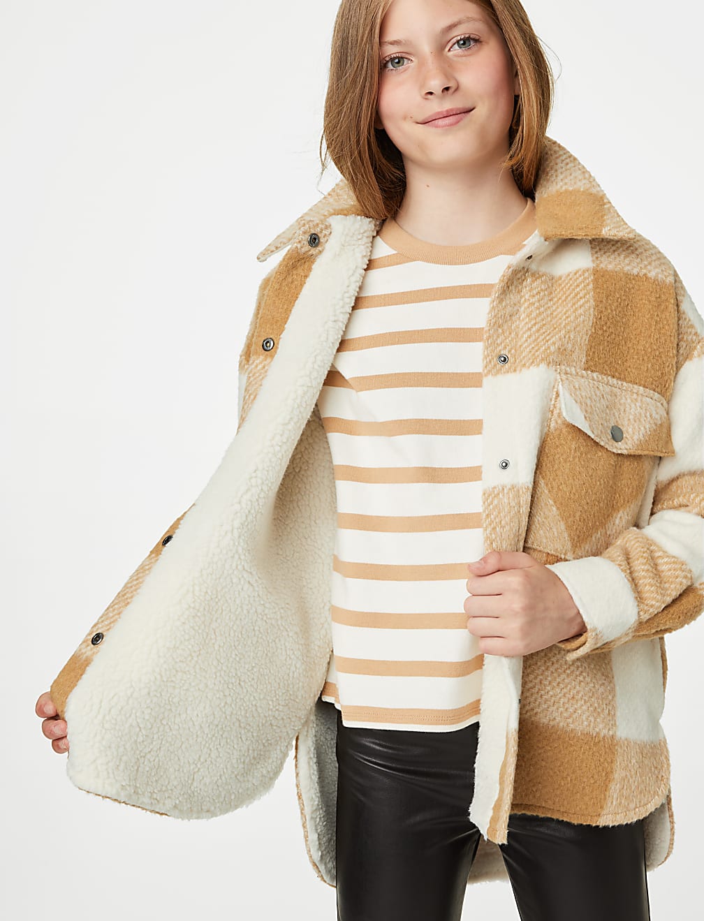 Borg Lined Check Shacket (6-16 Yrs)