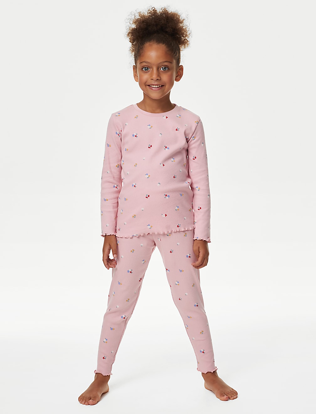 Buy Cotton Rich Floral Ribbed Pyjamas (1-8 Yrs) at Marks & Spencer