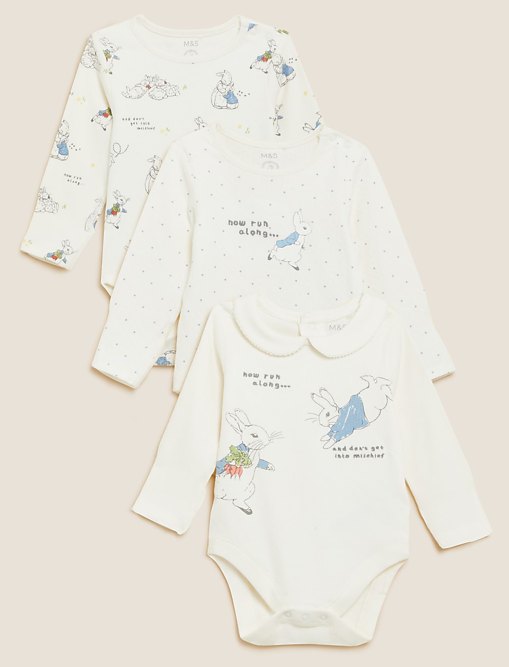 Buy 3pk Cotton Rich Peter Rabbit™ Bodysuits at Marks & Spencer