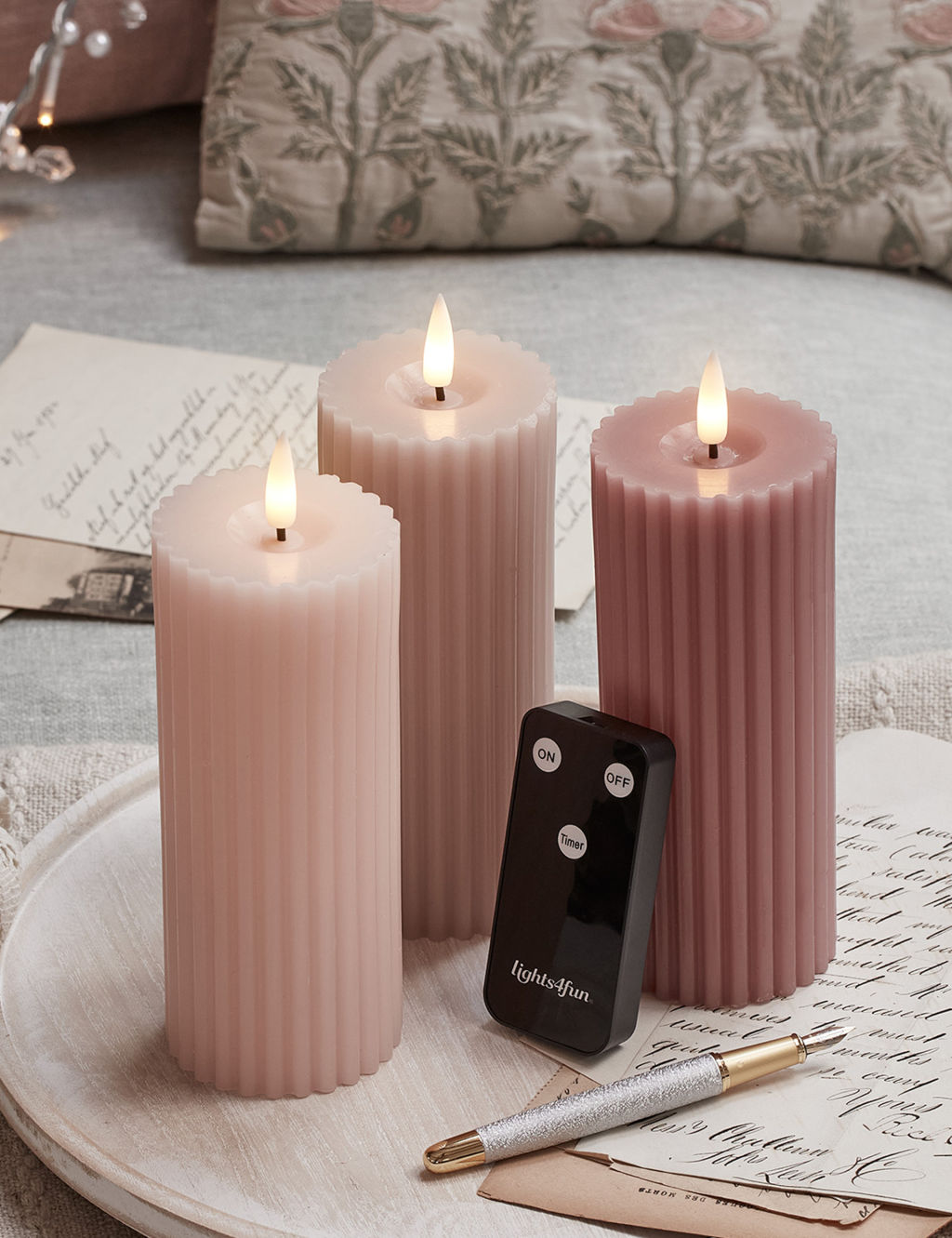 Set of 3 TruGlow® Fluted Wax LED Candles | Lights4fun | M&S