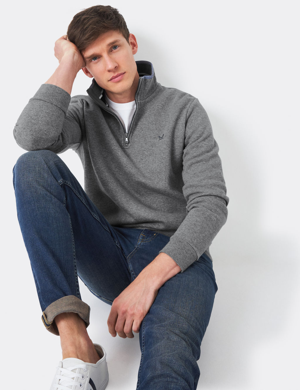 Cotton Rich Half Zip Sweatshirt | Crew Clothing | M&S