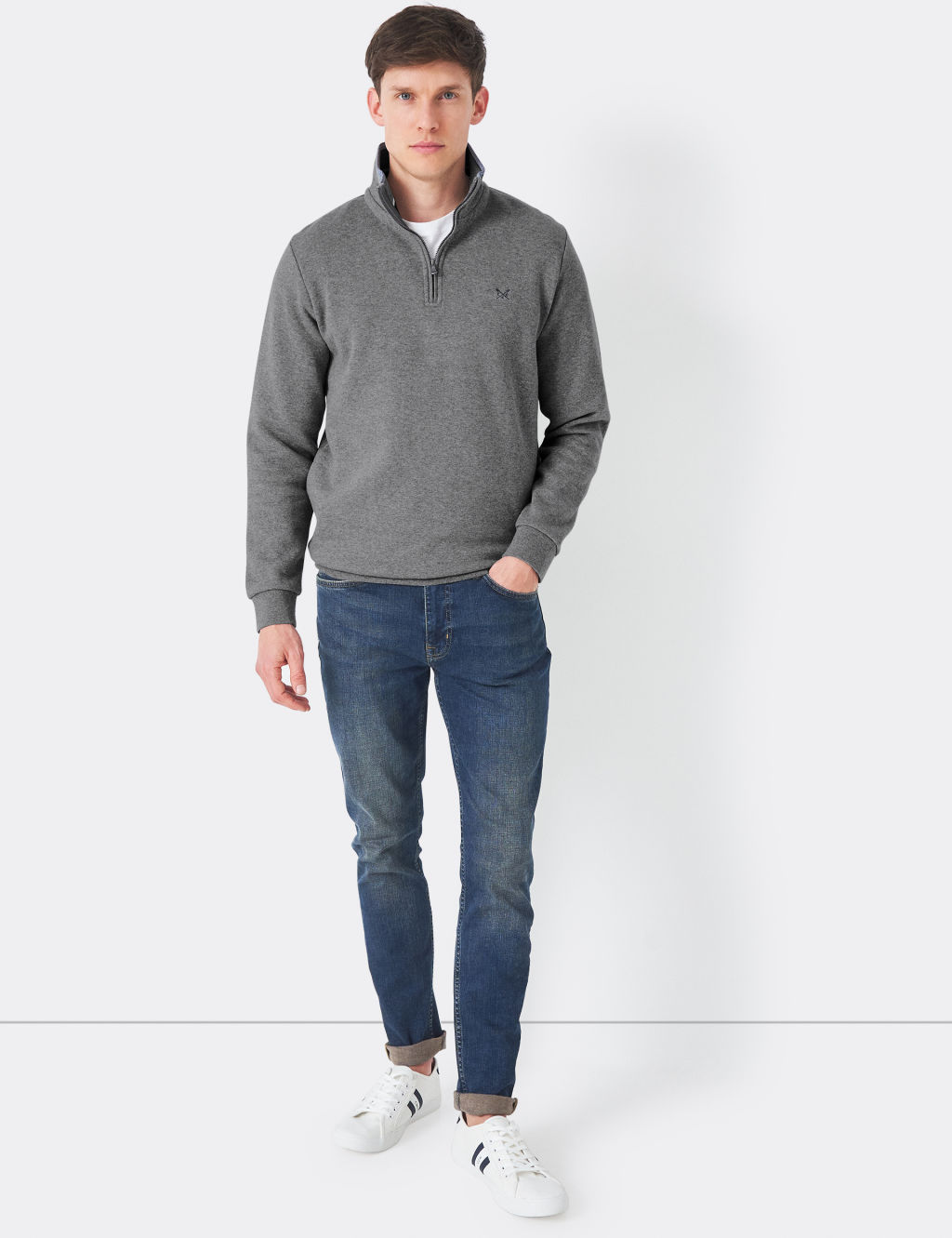 Cotton Rich Half Zip Sweatshirt | Crew Clothing | M&S