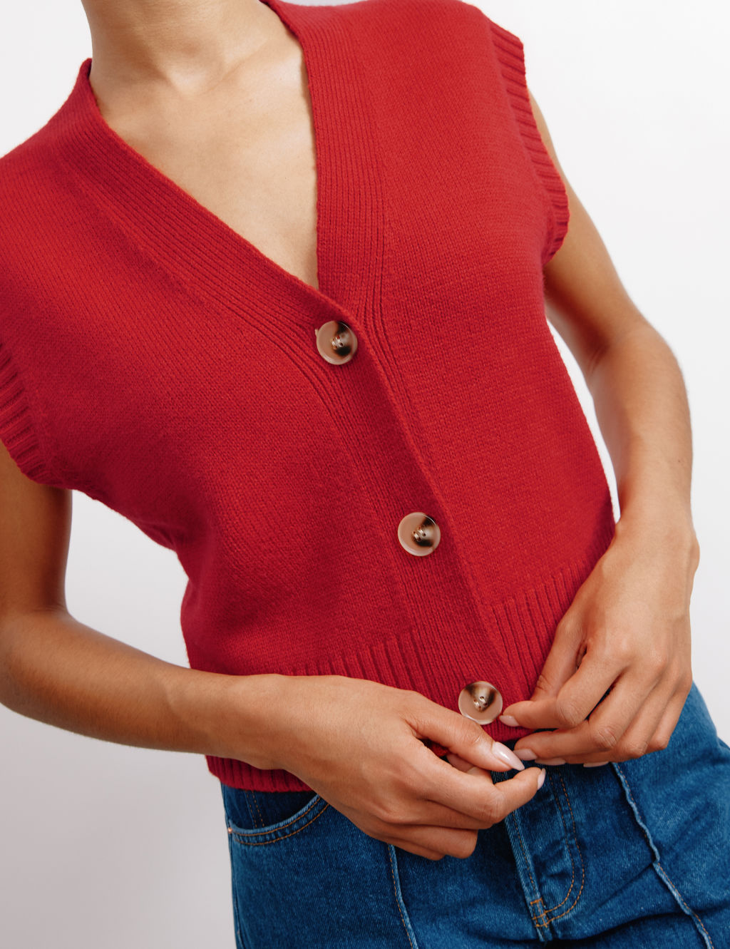 V-Neck Button Detail Knitted Vest | Albaray | M&S