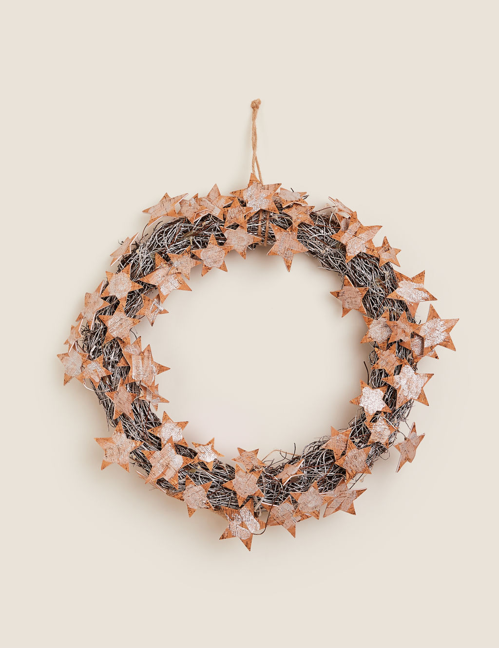 18 inch Lit Glitter Birch Stars Wreath | M&S
