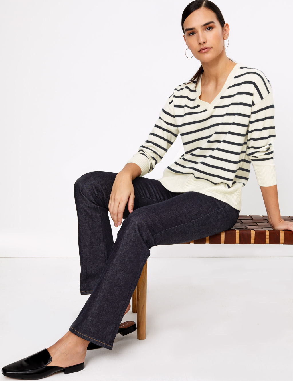 Pure Cashmere Striped V-Neck Relaxed Jumper | Autograph | M&S