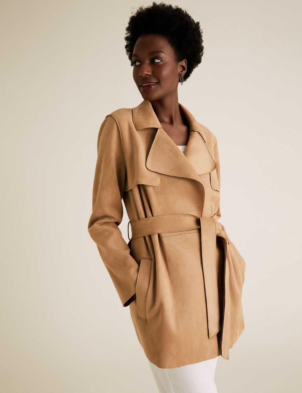 Faux Suede Belted Shacket | M&S Collection | M&S IE