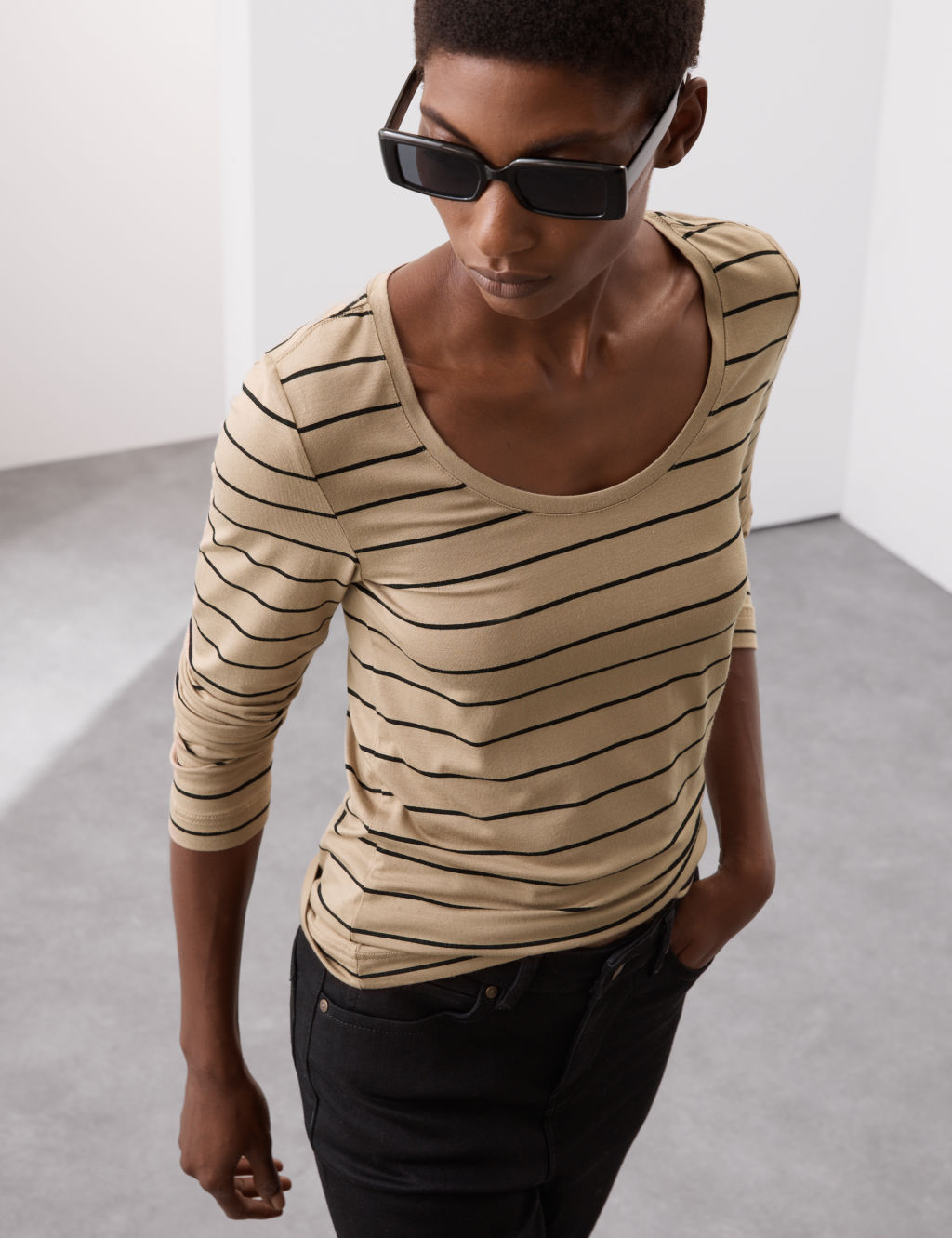 Jersey Striped Scoop Neck Top | Autograph | M&S