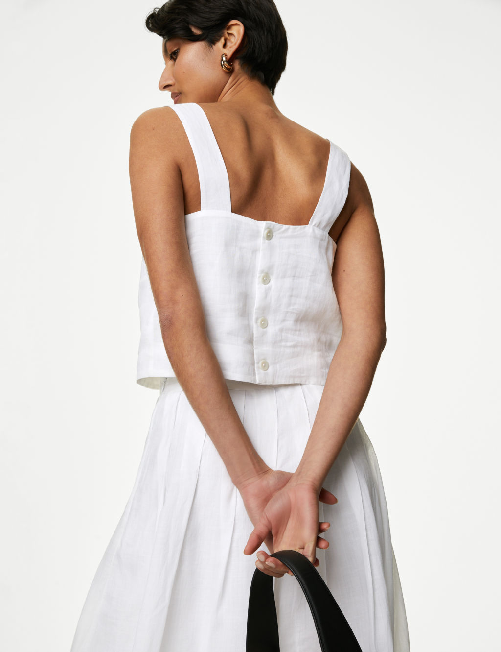 Ramie Square Neck Back Button Detail Top | Autograph | M&S