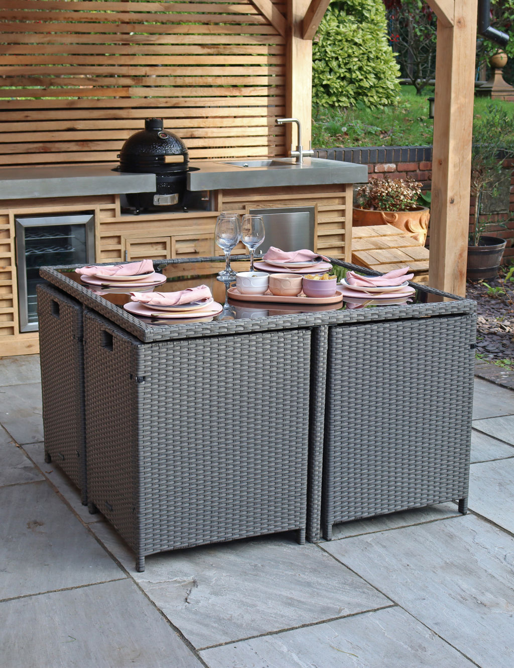 Nevada 4 Seater Rattan Garden Cube Dining Set | Royalcraft | M&S