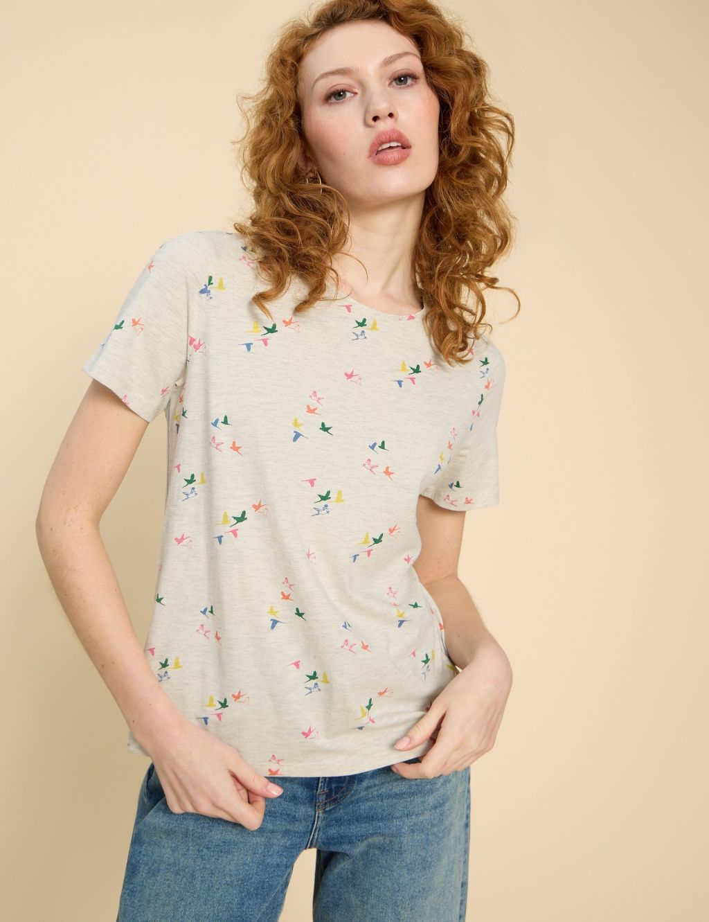 Pure Cotton Bird Print T-Shirt | White Stuff | M&S