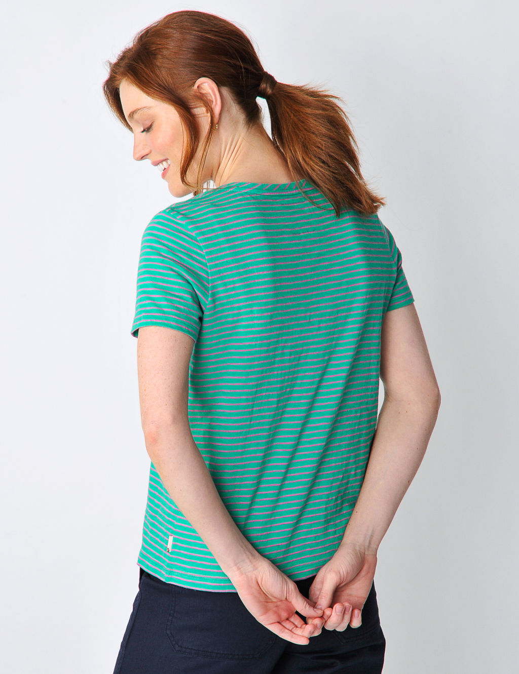 Pure Cotton Striped V Neck T Shirt Burgs Mands