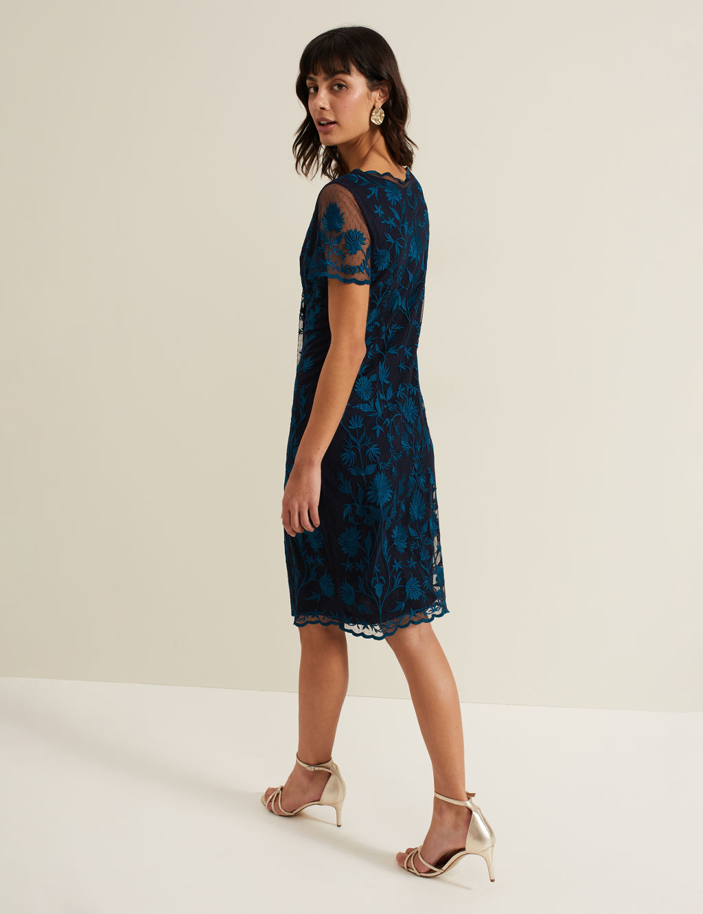 Embroidered Round Neck Knee Length Shift Dress | Phase Eight | M&S