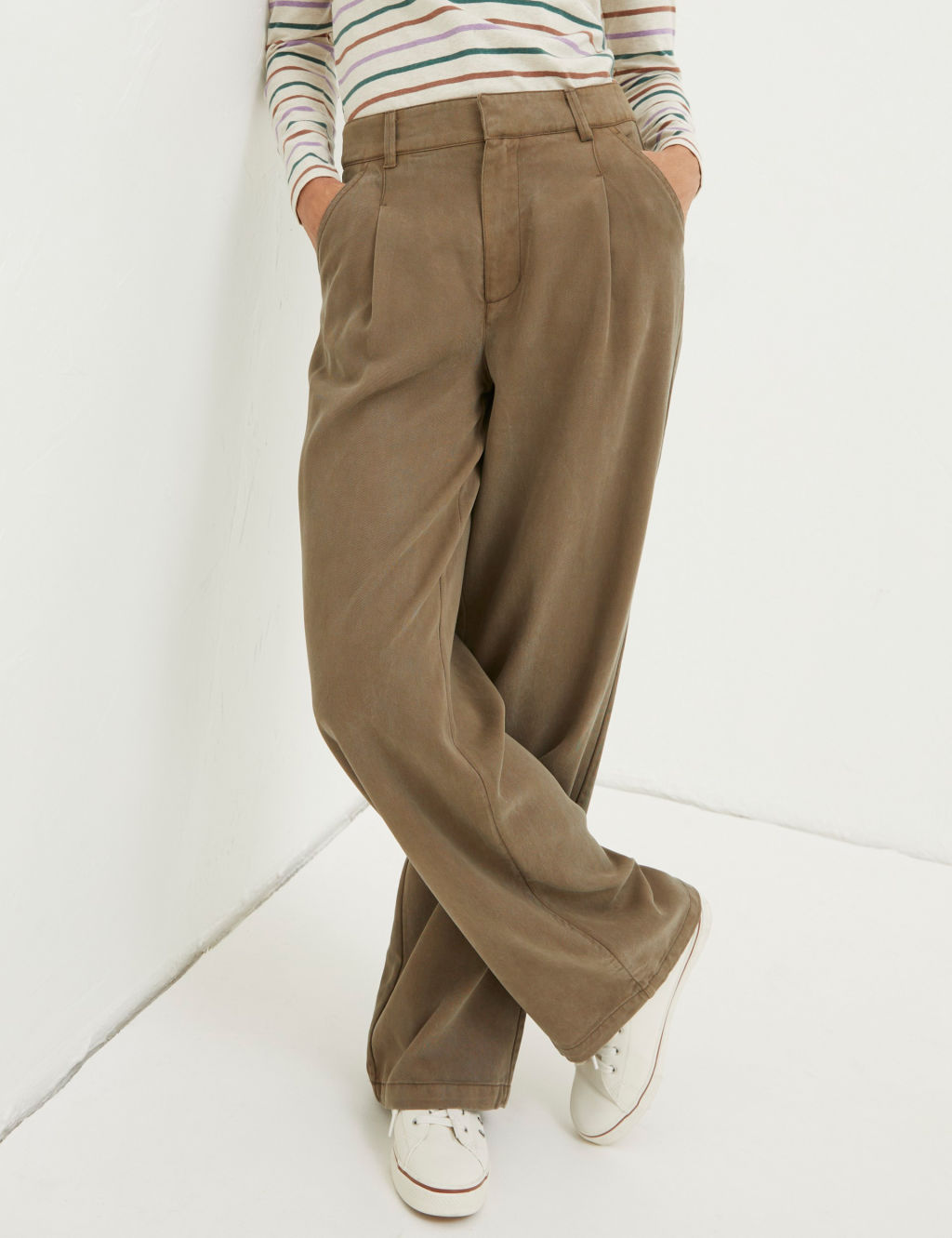 Pure Lyocell™ Pleat Front Wide Leg Trousers | FatFace | M&S