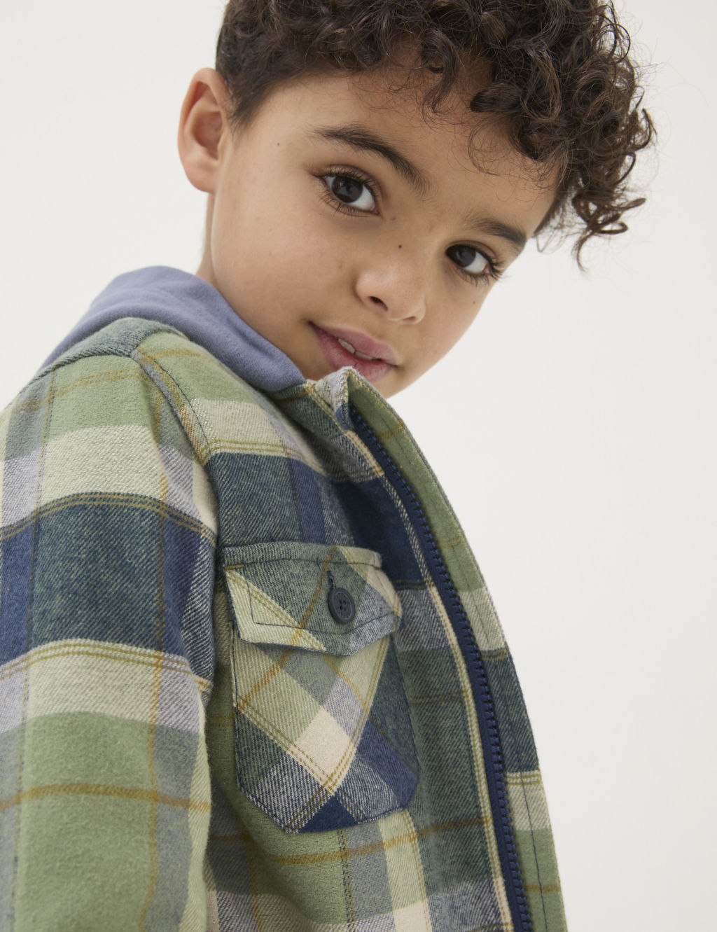 Pure Cotton Check Hooded Shacket (3-13 Yrs) | FatFace | M&S