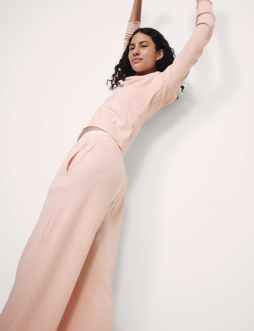 Cotton Rich Rib Pointelle Lounge Top Set | M&S