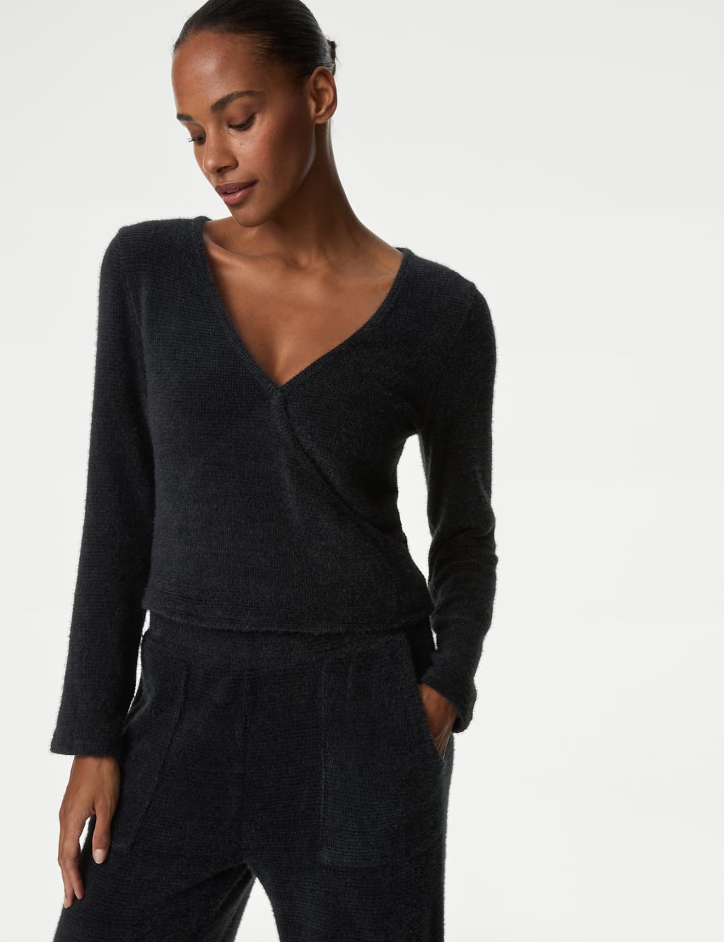 Feather Knit Wrap Pyjama Top Set | M&S