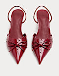 Patent Bow Cut Out Kitten Heel Pointed Slingback Shoes | RED | Shoes ...