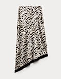 Zebra Print Lace Hem Asymmetric Midi Skirt | BLACK MIX | Skirts | M&S BE
