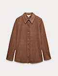 Faux Suede Collared Fitted Shirt | GOLDEN BROWN | Shirts | M&S CA