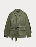 Shacket multiusos en denim con cuello y cinturón | HUNTER GREEN ...
