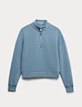 Sandwashed sweater met opstaande kraag en halflange rits | SLATE BLUE ...