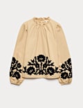 Pure Cotton Contrast Applique Blouse | NATURAL MIX | Blouses | M&S CA