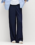 Textured Pull On Wide Leg Trousers | NAVY | Trousers | M&S US