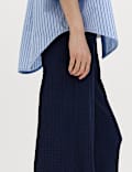 Textured Pull On Wide Leg Trousers | NAVY | Trousers | M&S US