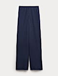 Textured Pull On Wide Leg Trousers | NAVY | Trousers | M&S US