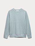 Cotton Blend Textured Crew Neck Jumper | SOFT BLUE | Jumpers | M&S MV
