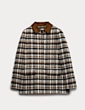 Pure Wool Checked Cord Collar Short Jacket | CAMEL MIX | Vestes | M&S BE
