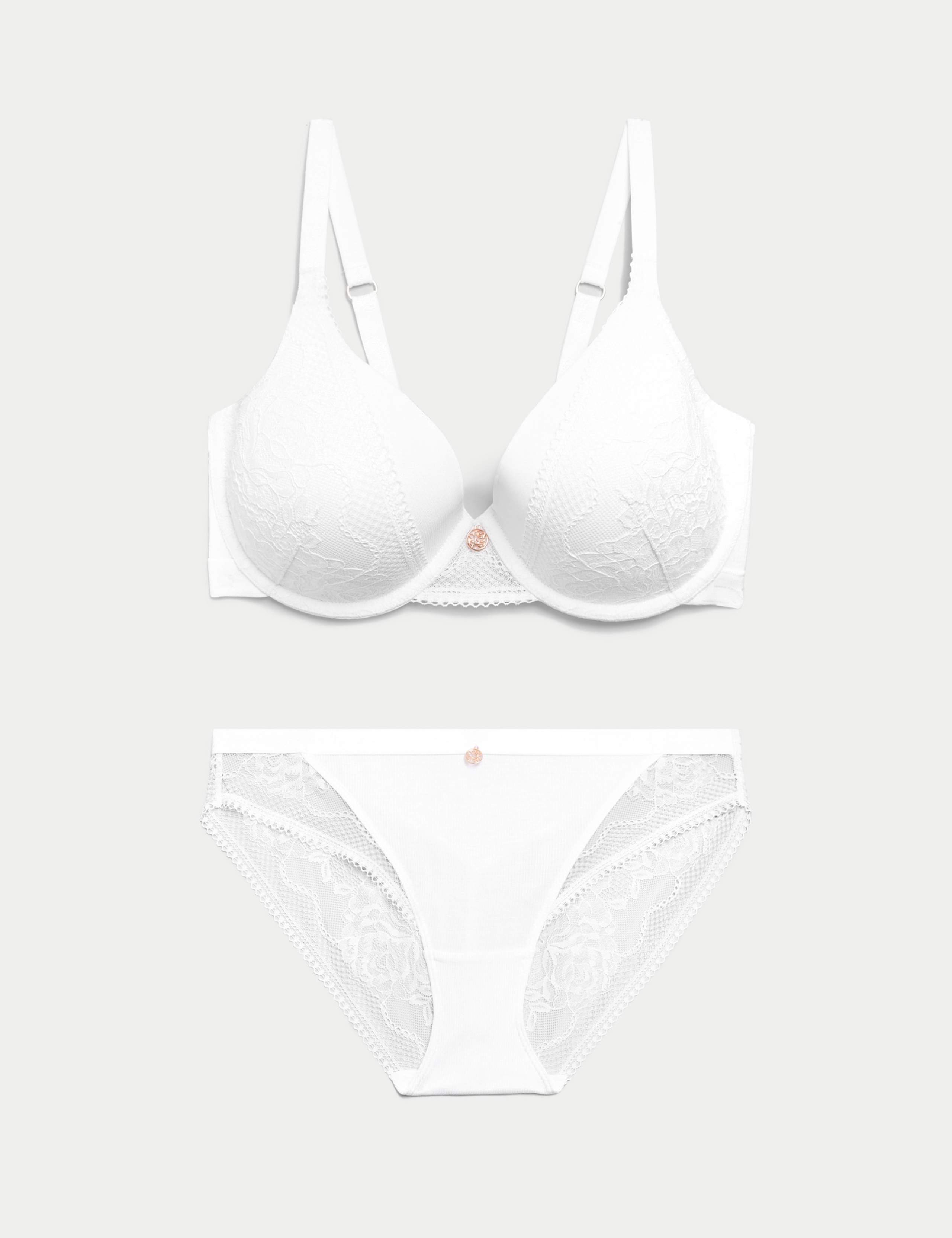 Lace Wired Padded Full Cup Bra Set A-E | M&S