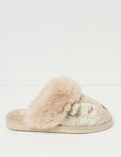 Faux Fur Butterfly Slider Slippers Boux Avenue M S