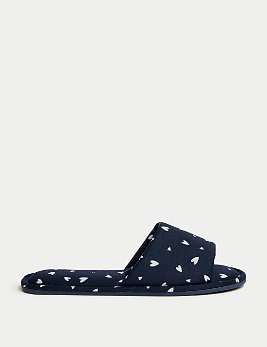 Heart Print Open Toe Slider Slippers BLUE MIX Slippers M S GR