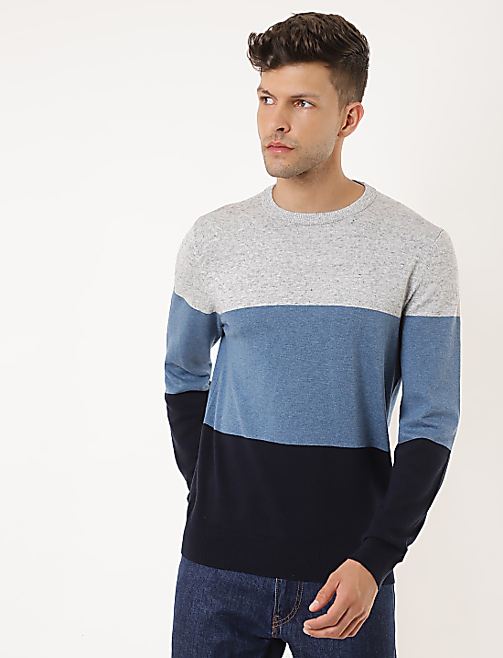 Buy Pure Cotton Colorblock Crew Neck Jumper at Marks & Spencer