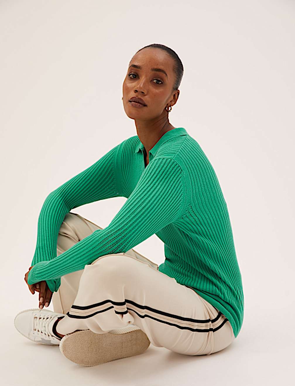 Buy Ribbed Collared V-Neck Jumper at Marks & Spencer