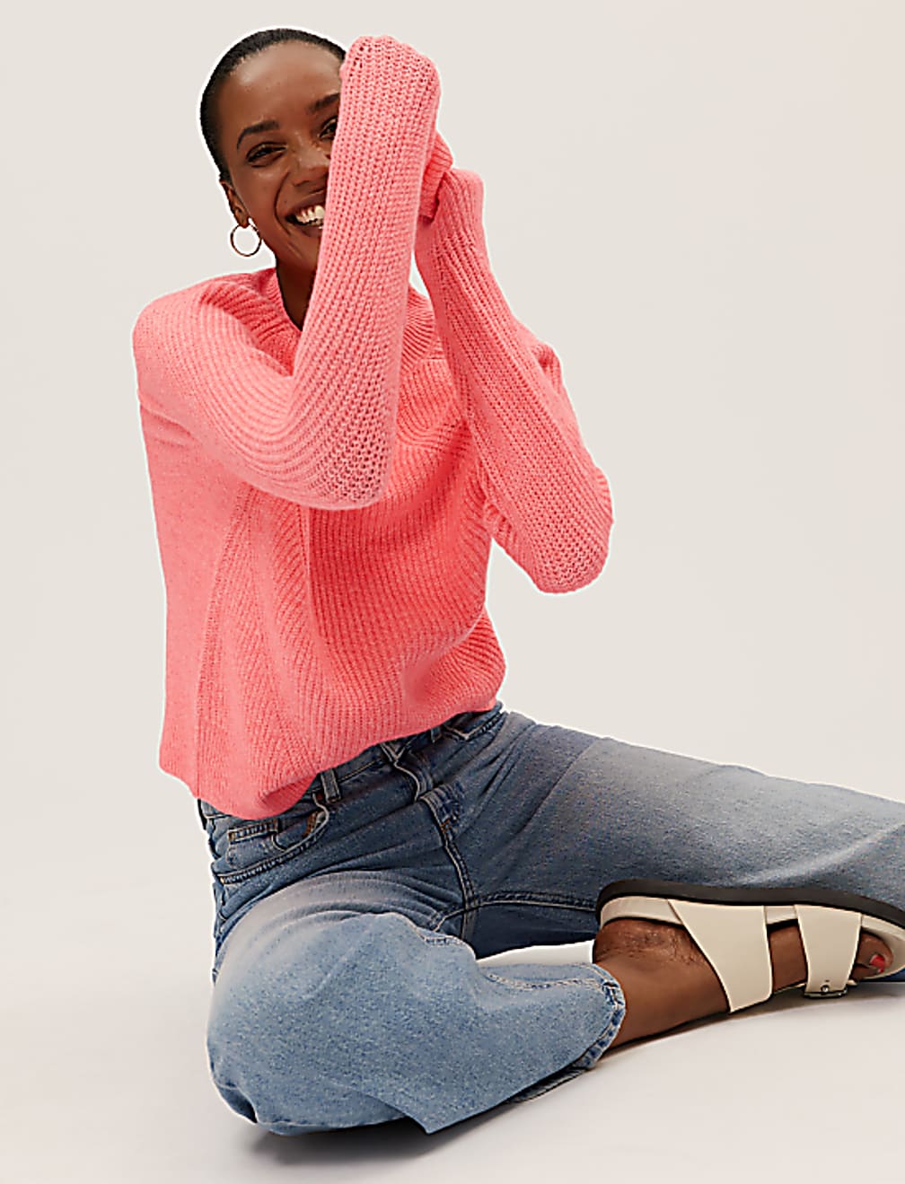 Buy Ribbed Crew Neck Relaxed Jumper at Marks & Spencer